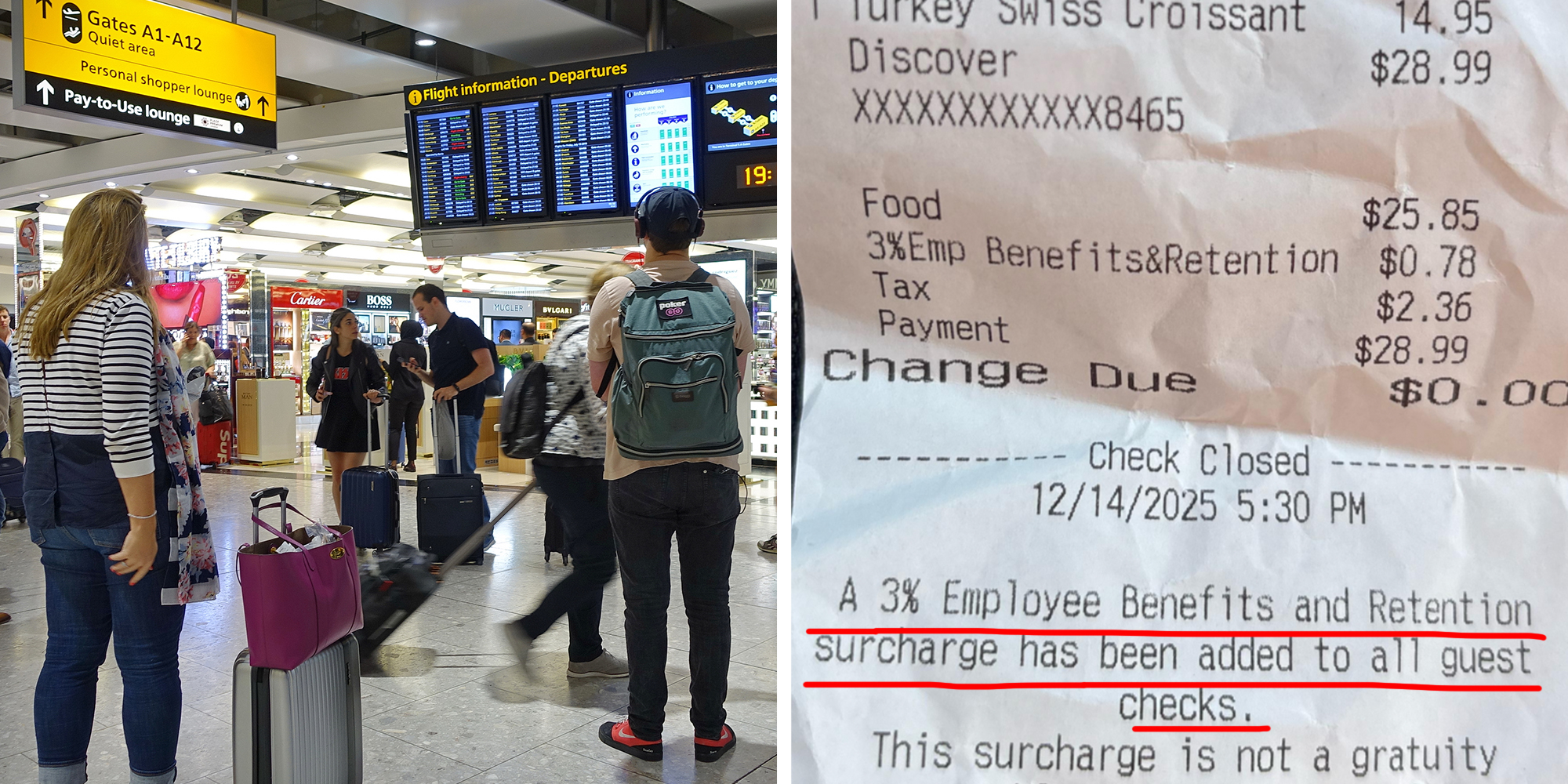 Customer slams 3% "benefits and retention" charge on airport bill