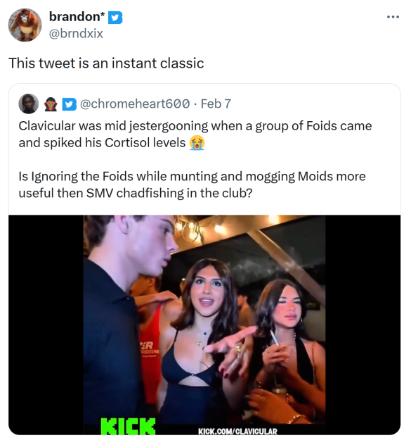 A clip of streamer Clavicular getting "frame mogged" by a frat guy has ...